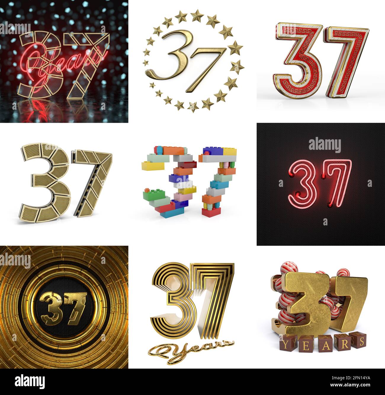 Set of thirty-seven year birthday. Number 37 graphic design element ...