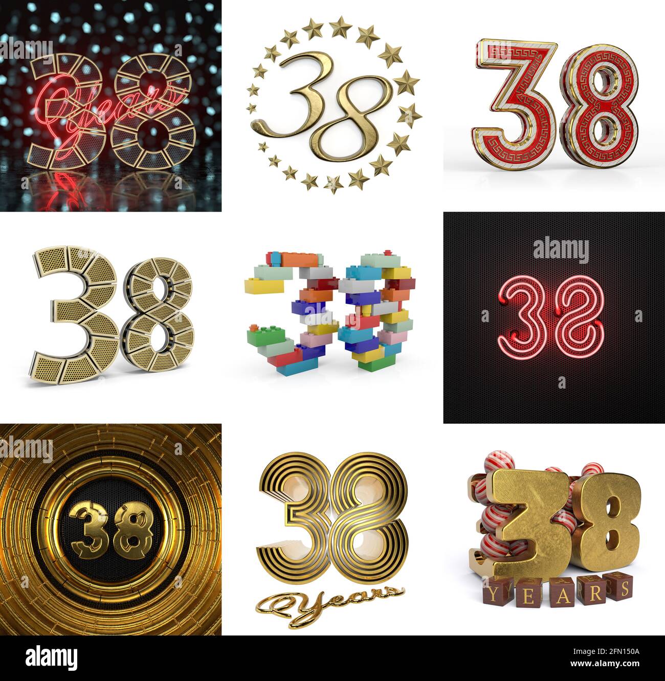 Set of thirty-eight year birthday. Number 38 graphic design element ...