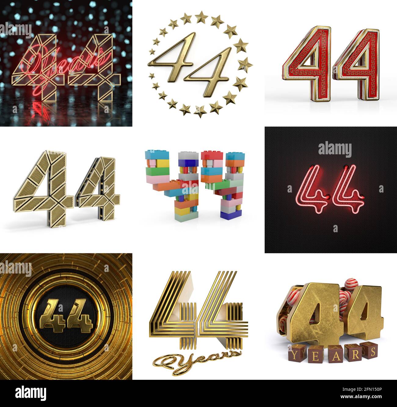 Set of forty-four year birthday. Number 44 graphic design element ...