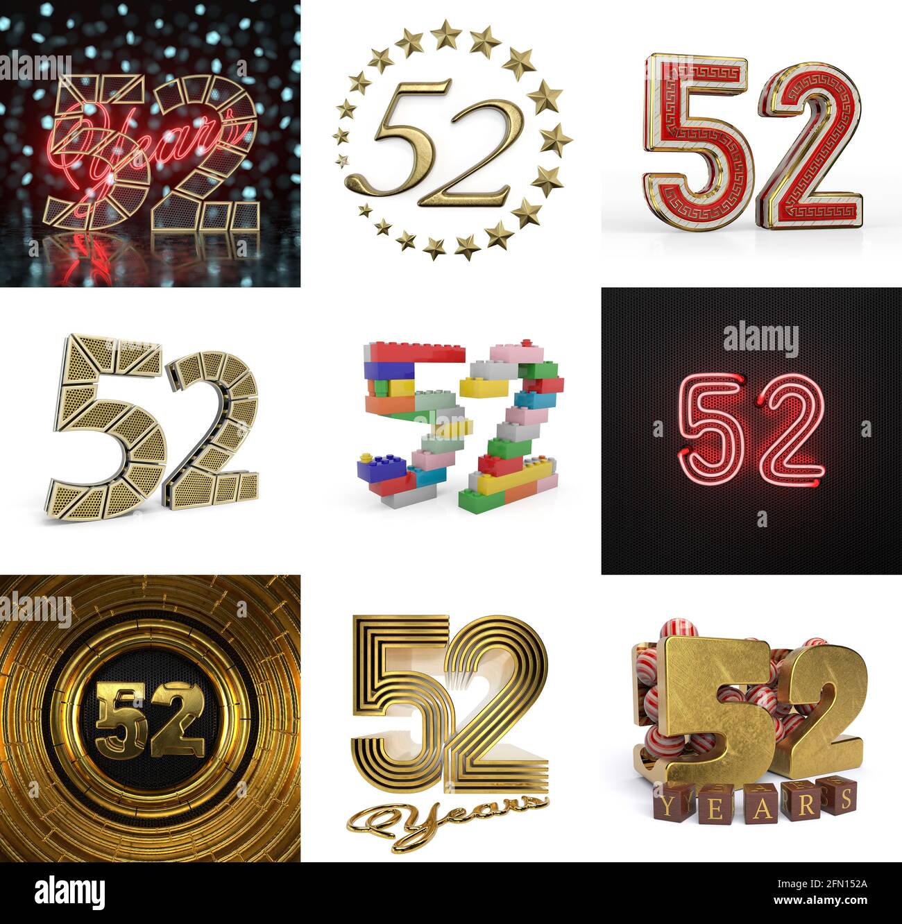 Set of fifty-two year birthday. Number 52 graphic design element ...
