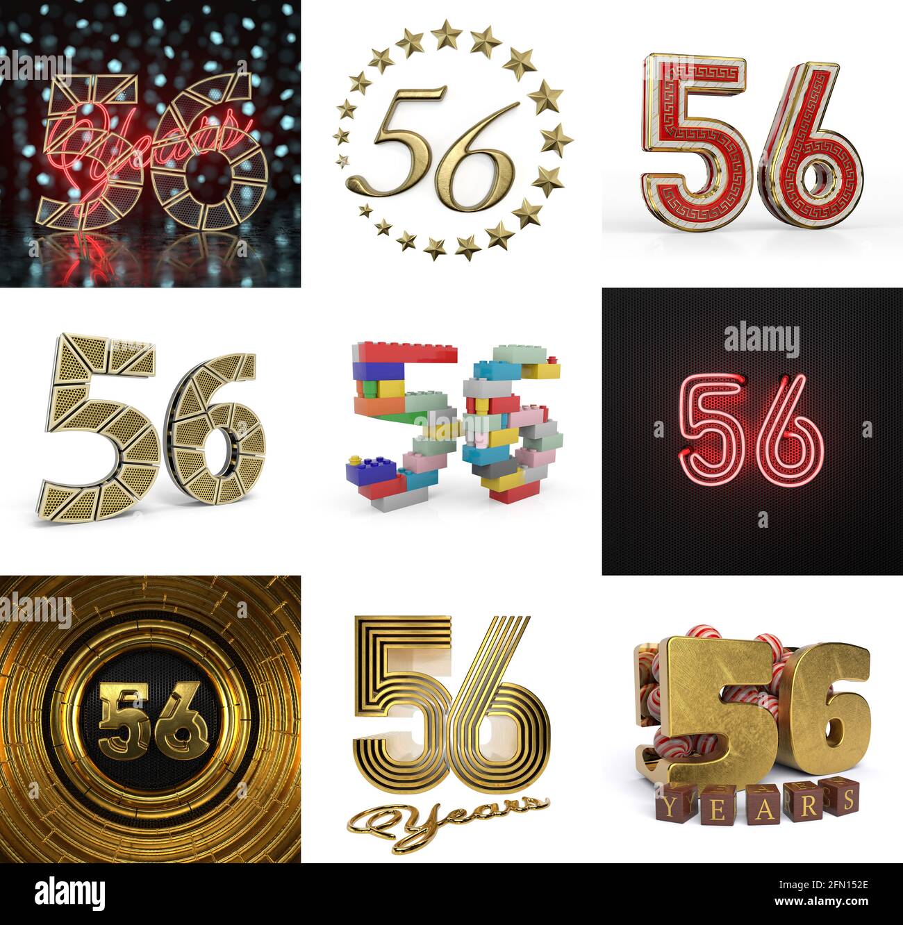 Set of fifty-six year birthday. Number 56 graphic design element ...