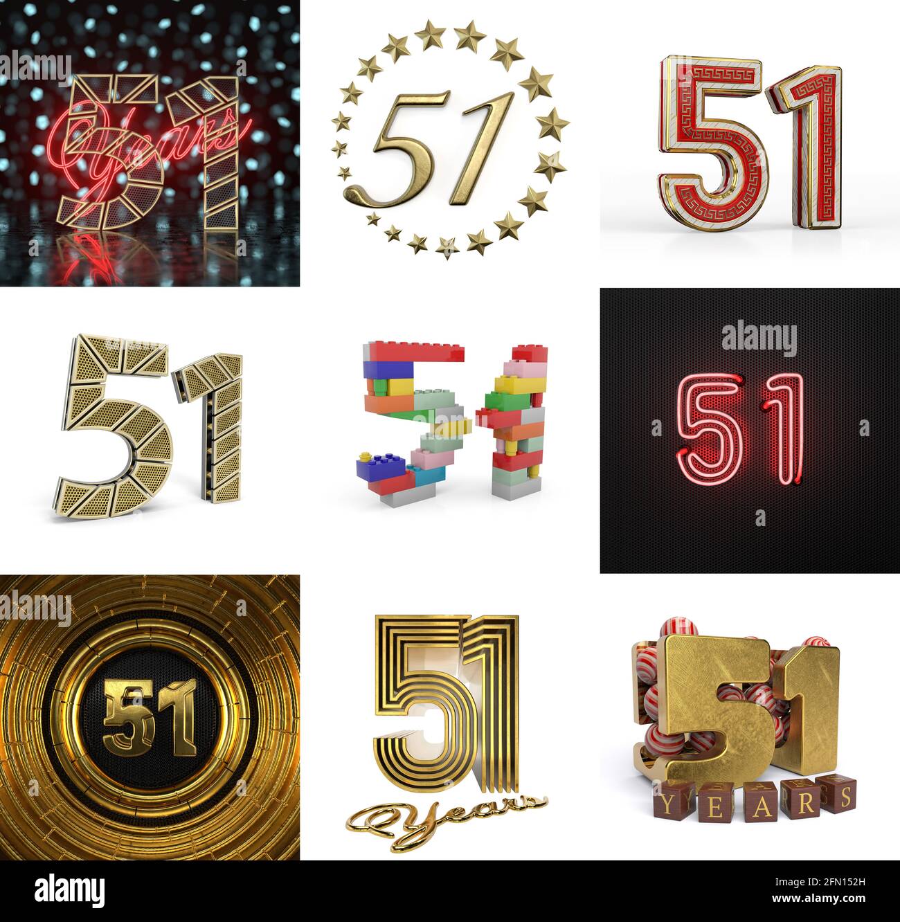 Set of fifty-one year birthday. Number 51 graphic design element ...