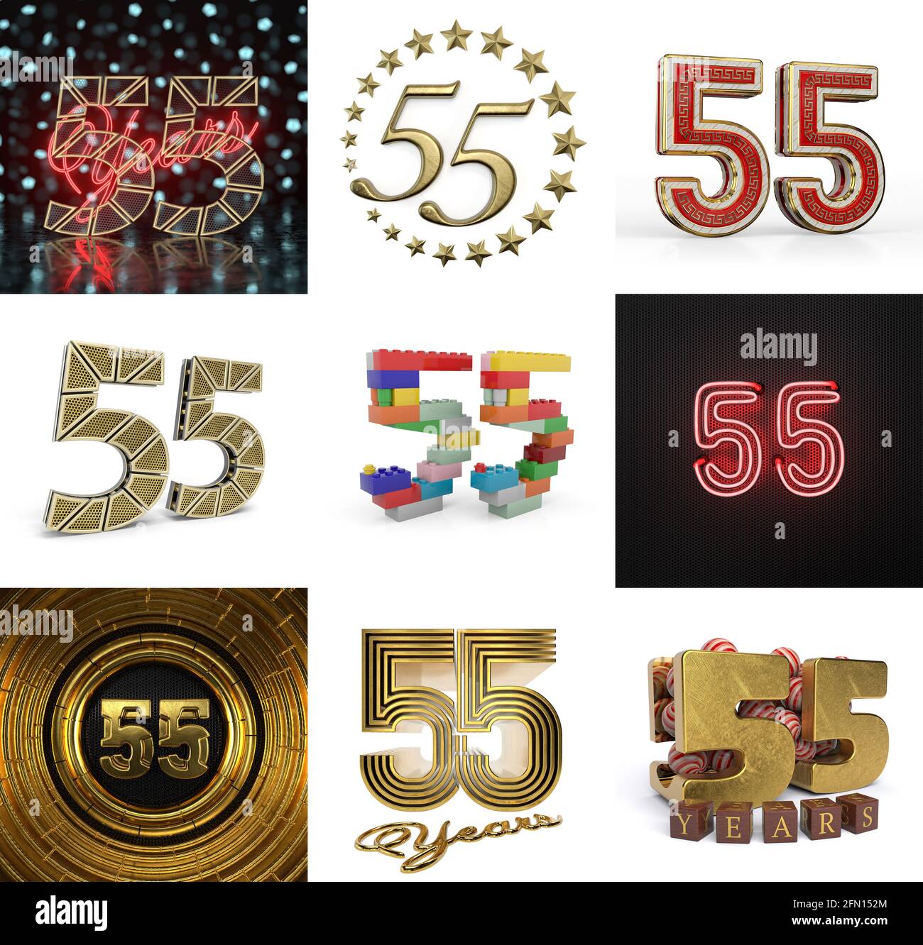 Set of fifty-five year birthday. Number 55 graphic design element ...