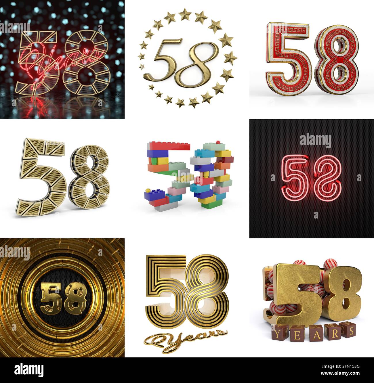 Set of fifty-eight year birthday. Number 58 graphic design element ...