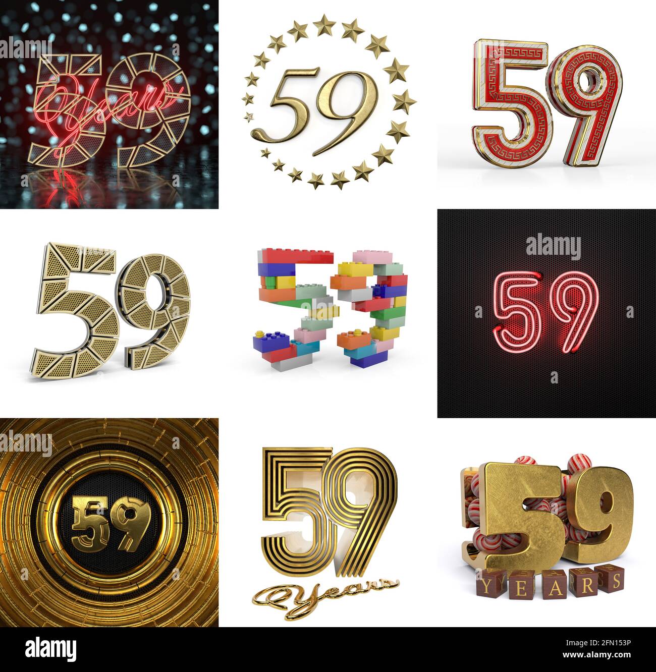 Set of fifty-nine year birthday. Number 59 graphic design element ...