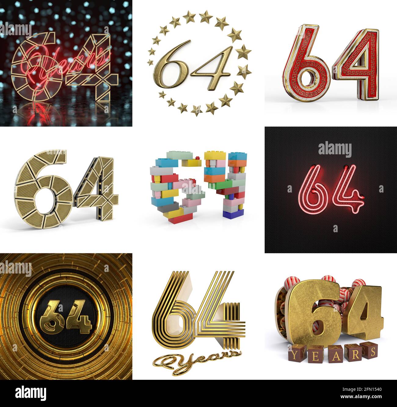 Set of sixty-four year birthday. Number 64 graphic design element ...