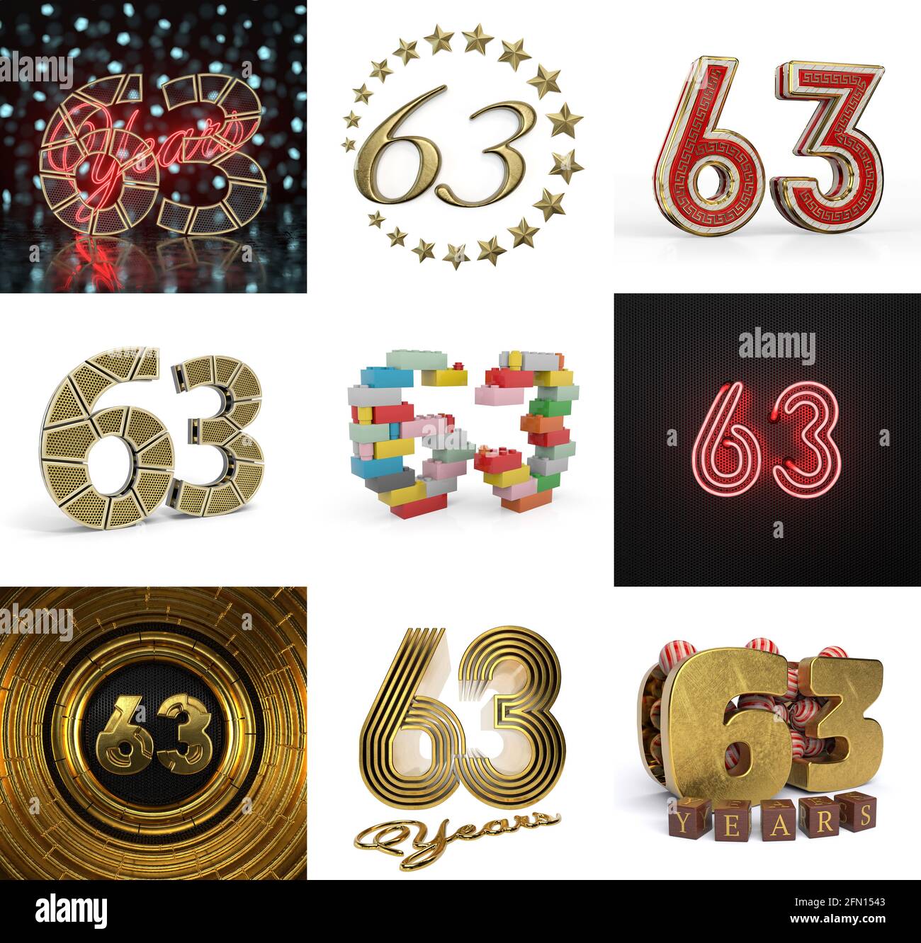 Set of sixty-three year birthday. Number 63 graphic design element ...
