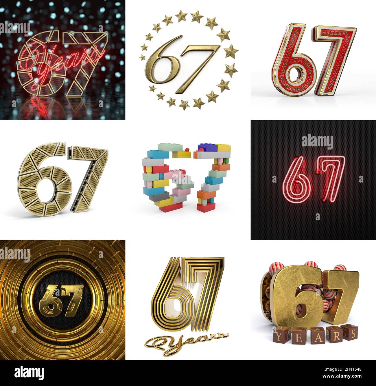 Set of sixty-seven year birthday. Number 67 graphic design element ... Set of sixty-seven year birthday. Number 67 graphic design element ...