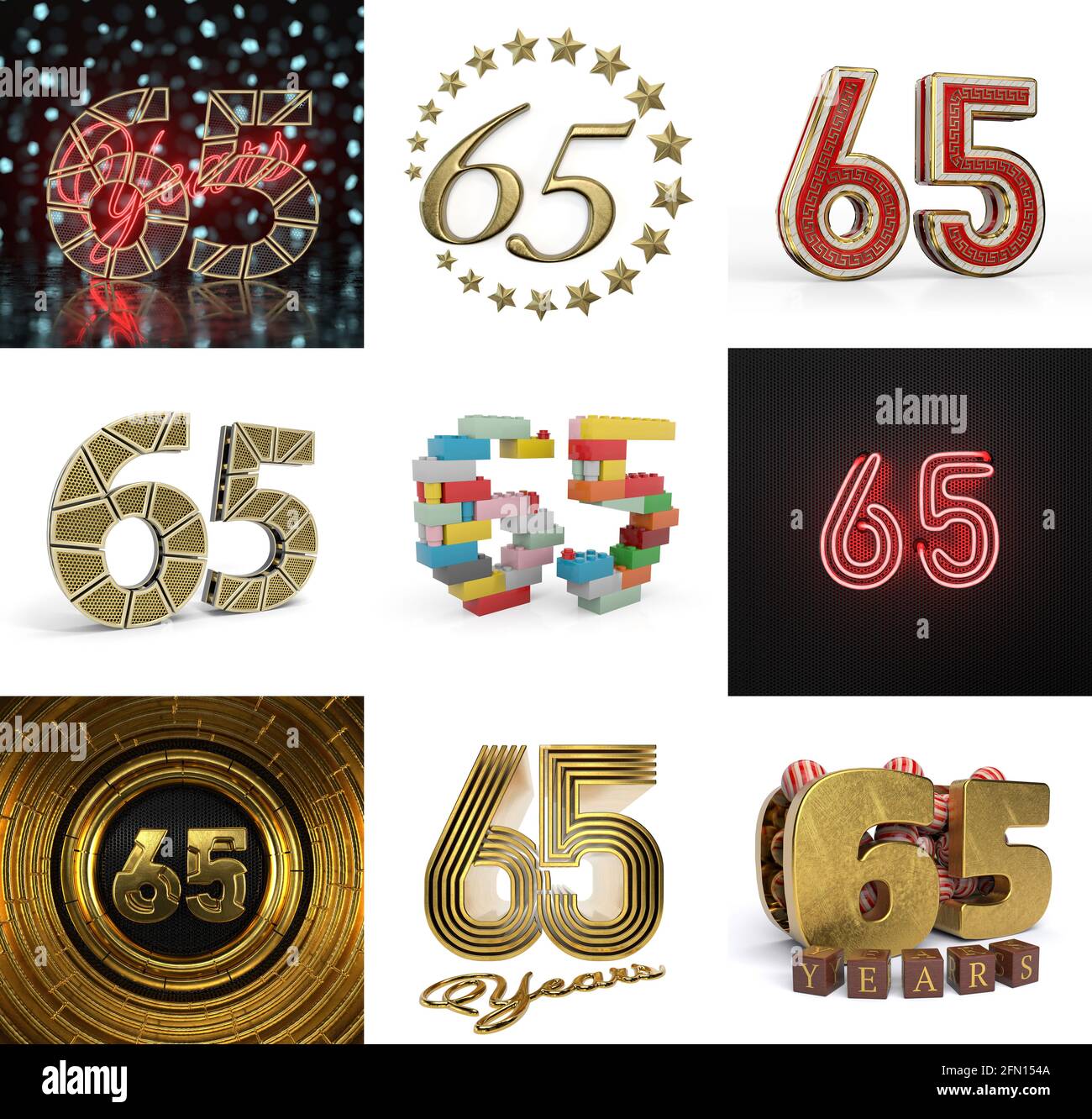 Set of sixty-five year birthday. Number 65 graphic design element ...