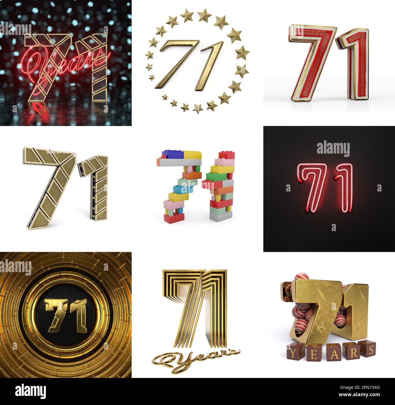 Set of seventy-one year birthday. Number 71 graphic design element ...