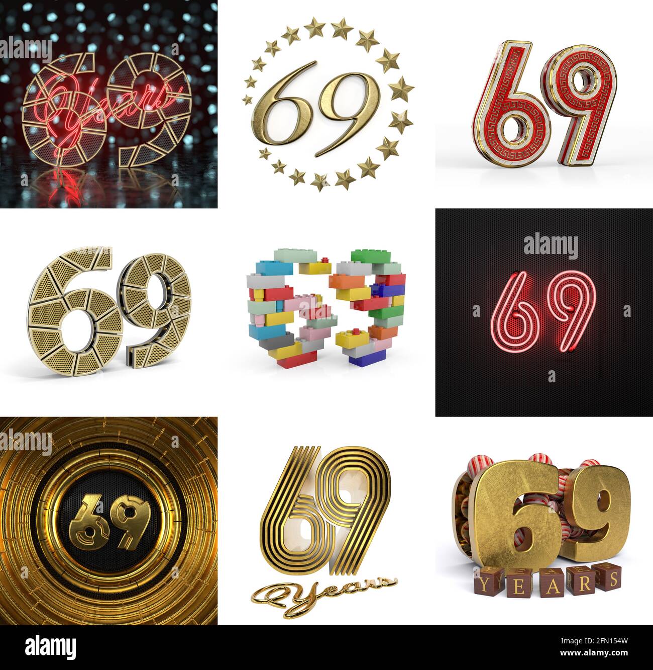 Set of sixty-nine year birthday. Number 69 graphic design element ...