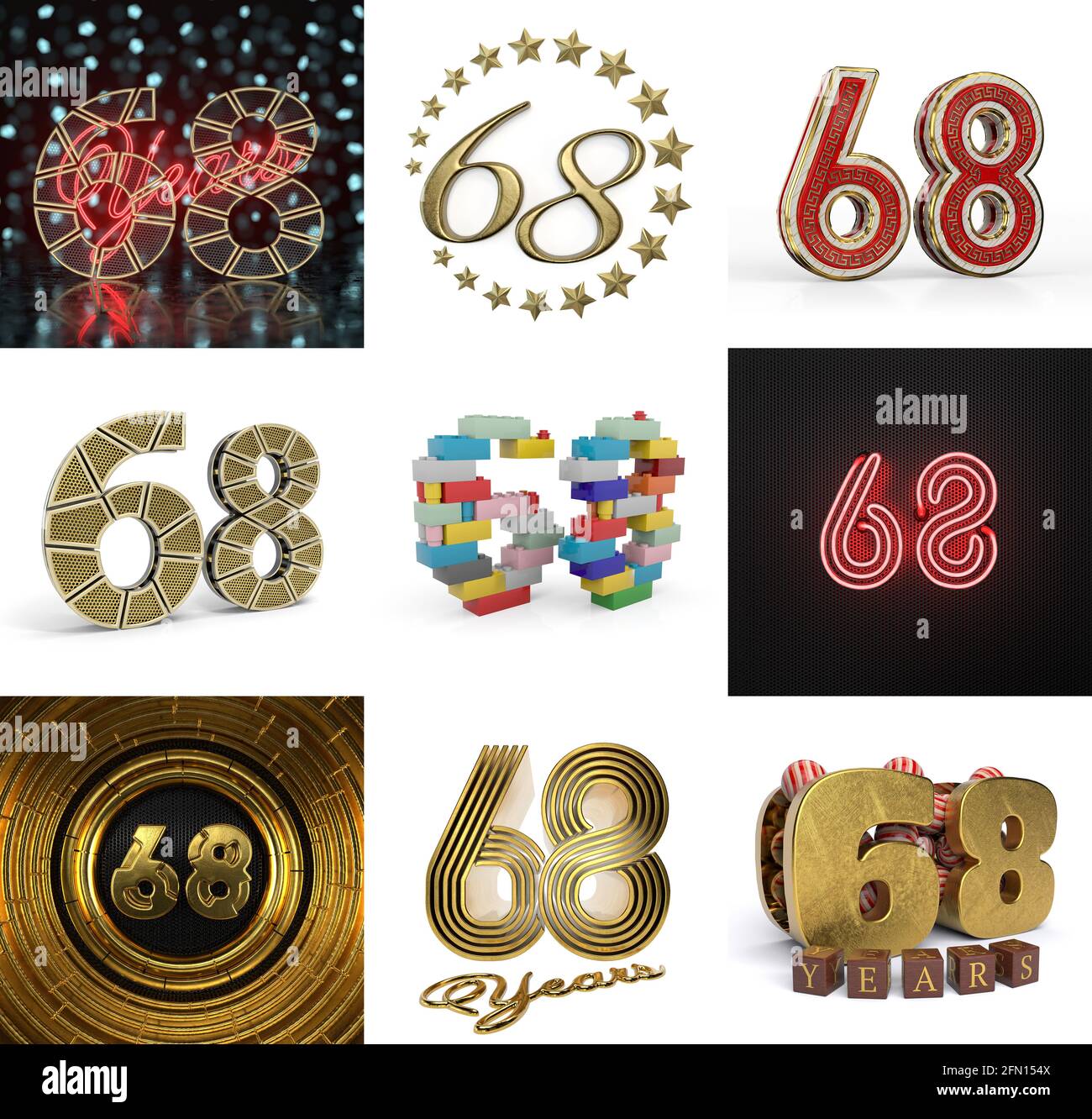 Set of sixty-eight year birthday. Number 68 graphic design element ...