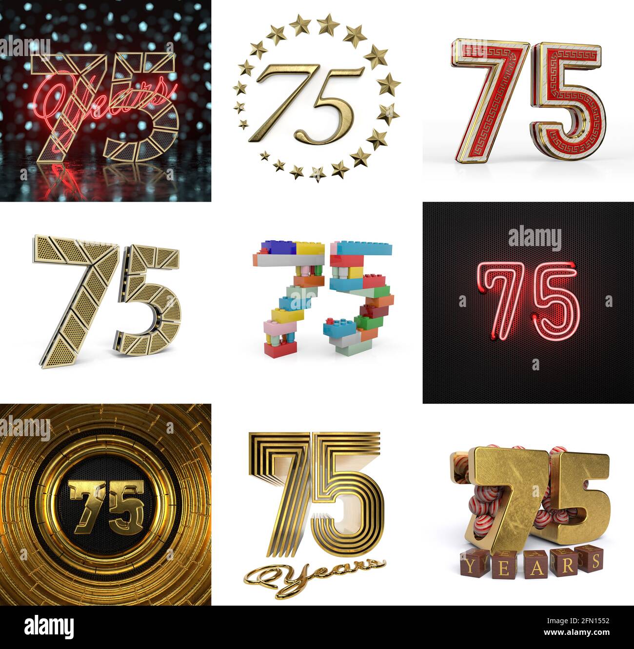 Set of seventy-five year birthday. Number 75 graphic design element ...