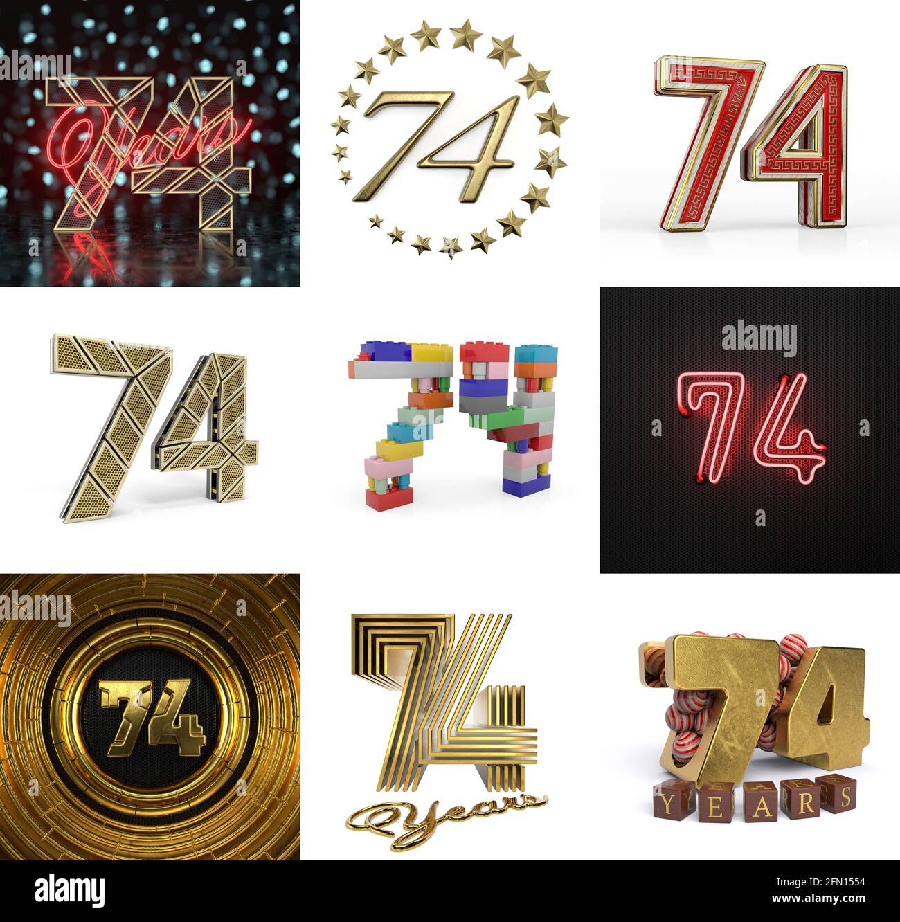 Set of seventy-four year birthday. Number 74 graphic design element ...
