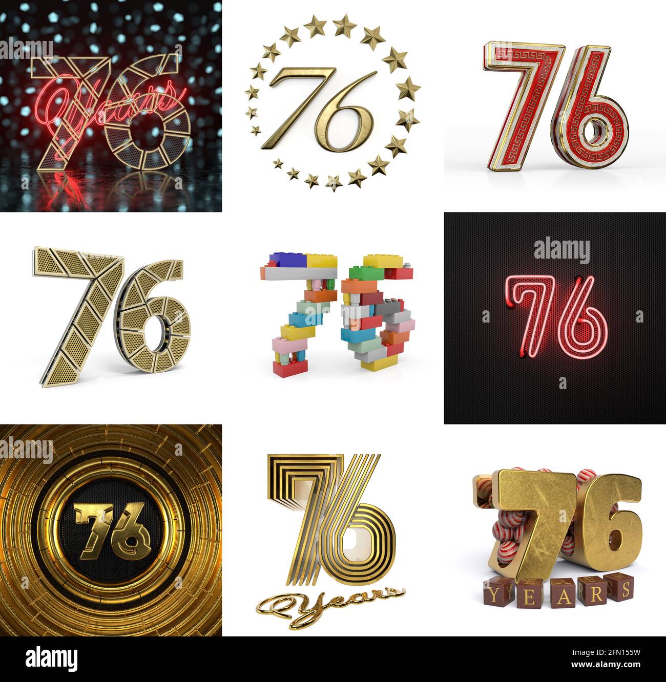 Set of seventy-six year birthday. Number 76 graphic design element ...