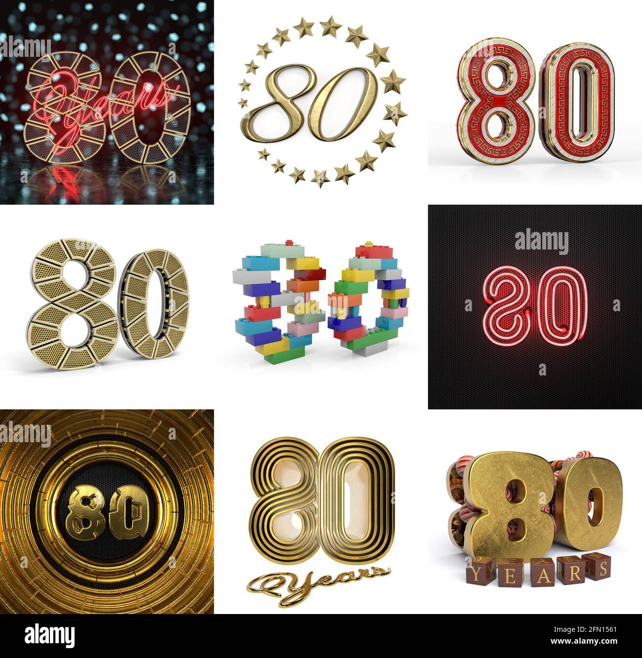 Set of eighty year birthday. Number 80 graphic design element ...