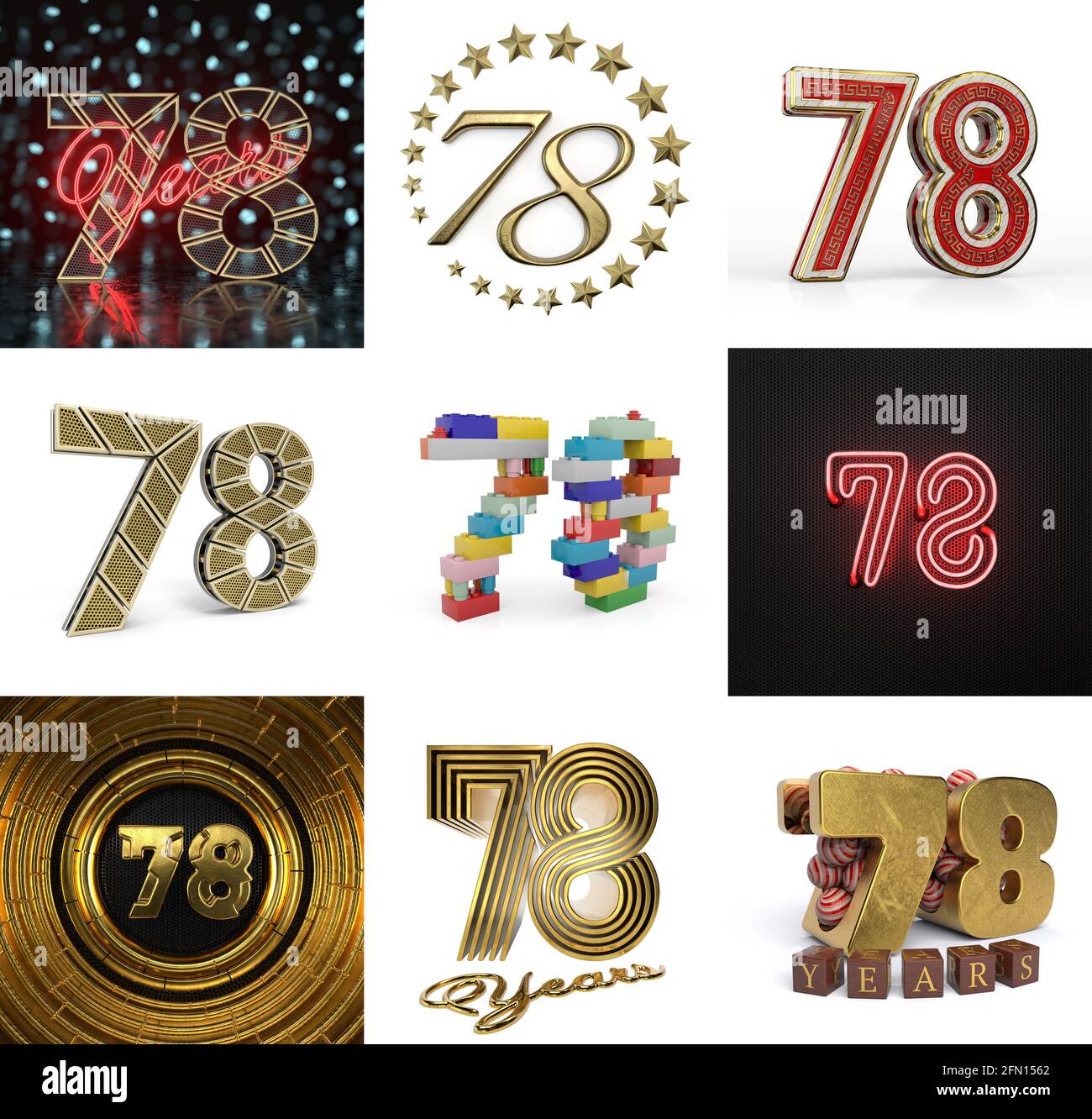 Set of seventy-eight year birthday. Number 78 graphic design element ...