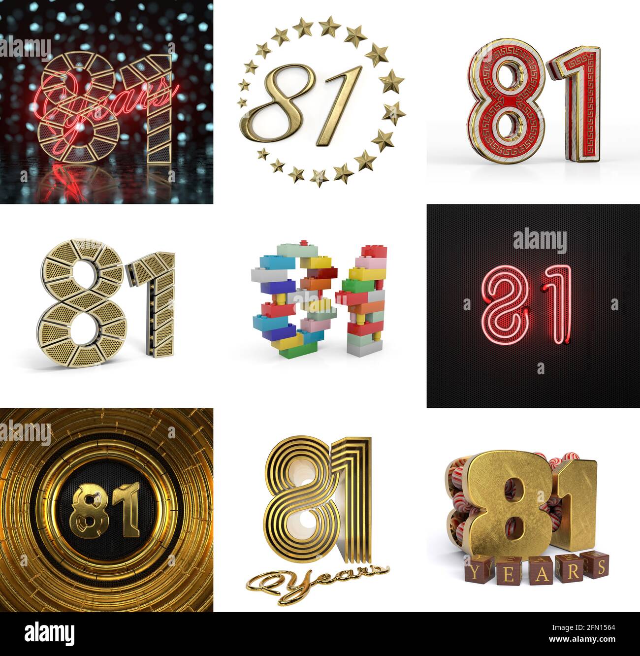 Set of eighty-one year birthday. Number 81 graphic design element ...