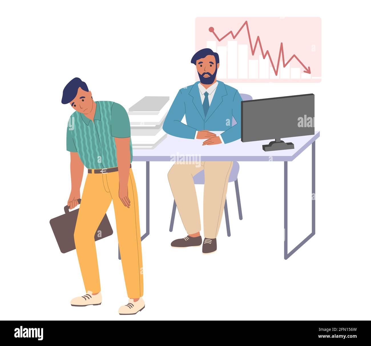 Fired employee leaving office, flat vector illustration. Layoff ...