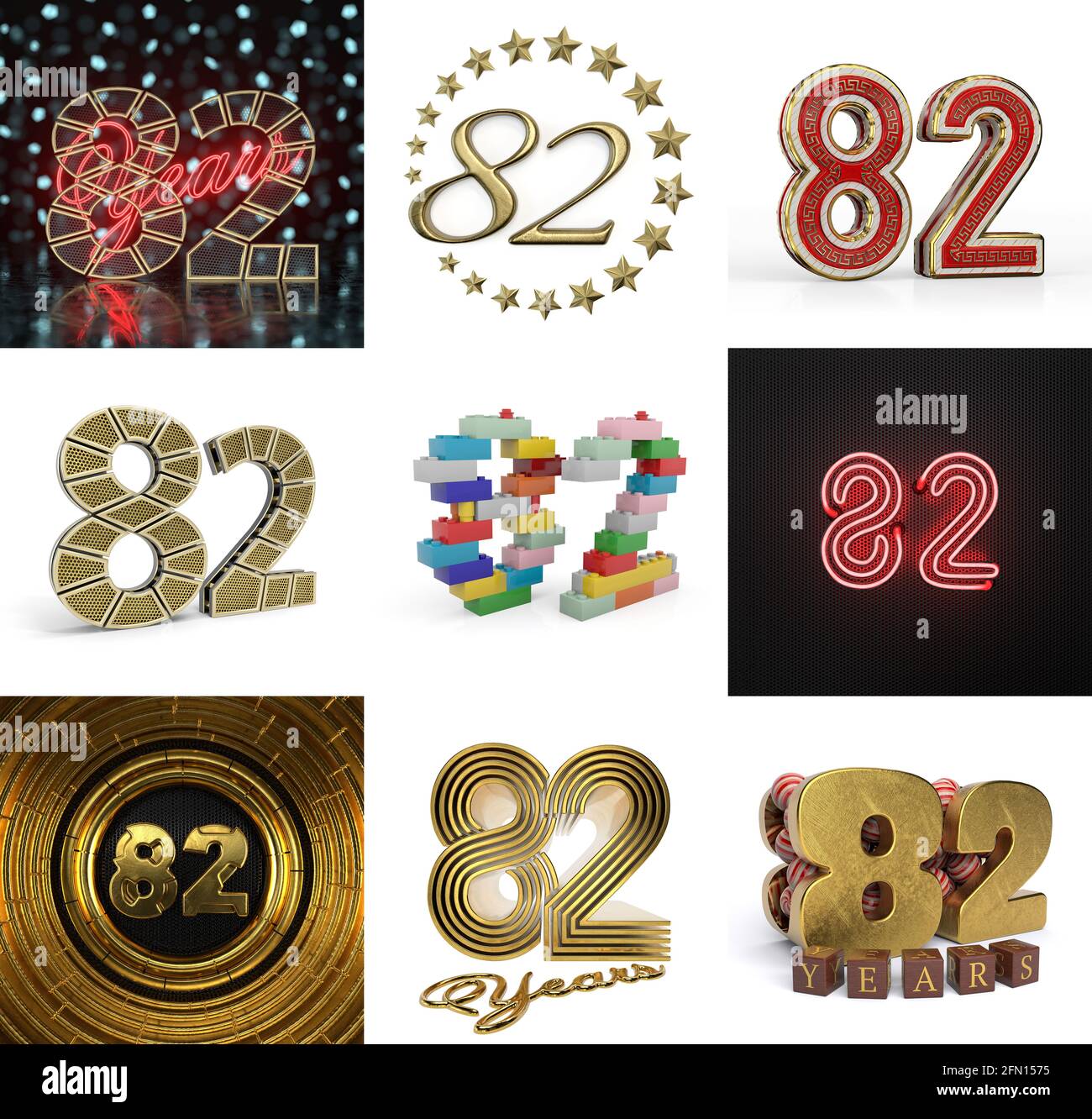 Set of eighty-two year birthday. Number 82 graphic design element ...
