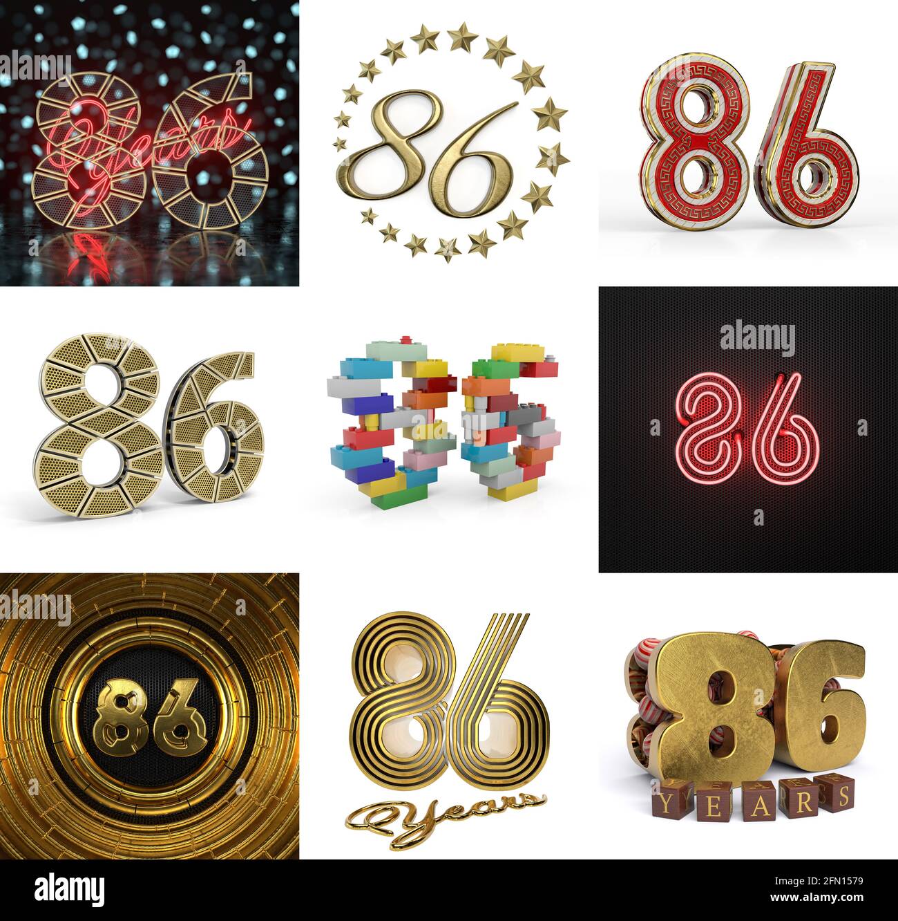 Set of eighty-six year birthday. Number 86 graphic design element ...