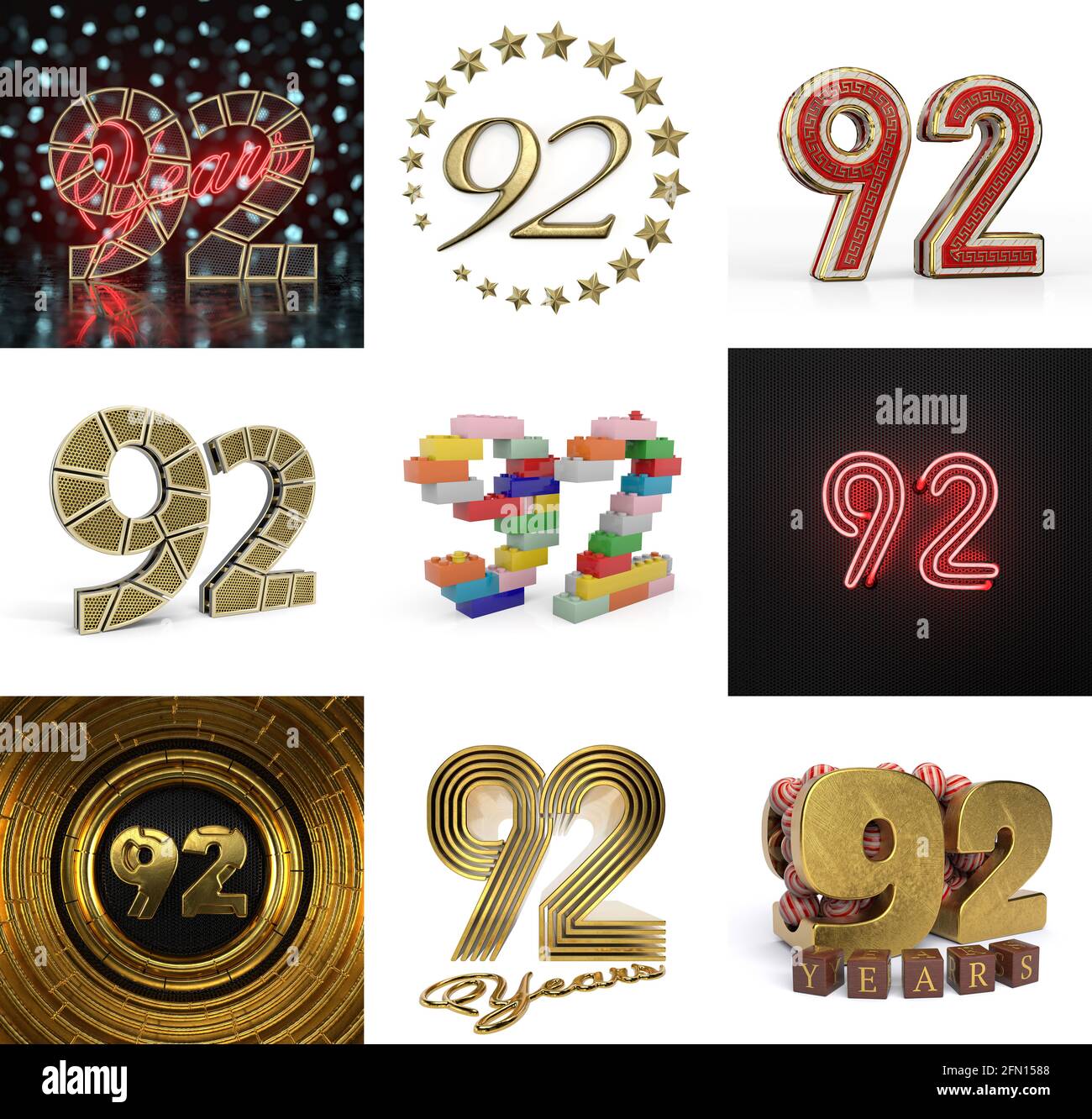 Set of ninety-two year birthday. Number 92 graphic design element ...