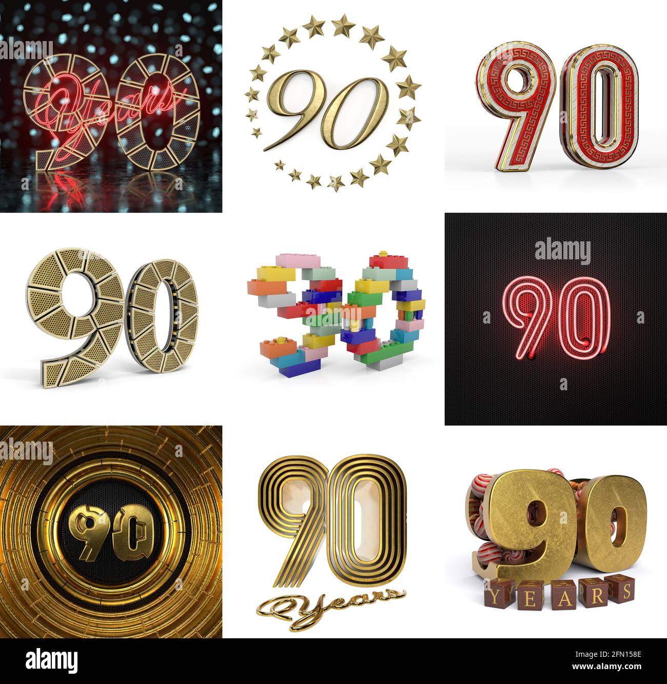 Set of ninety year birthday. Number 90 graphic design element ...