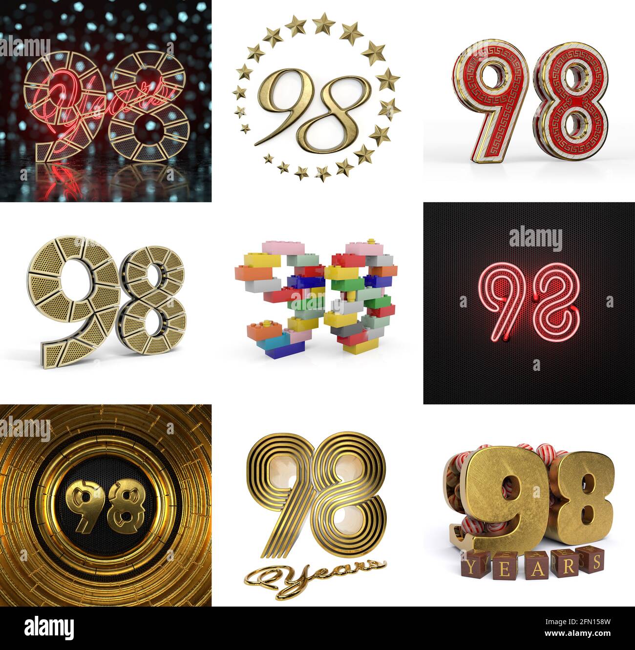 Set of ninety-eight year birthday. Number 98 graphic design element ...