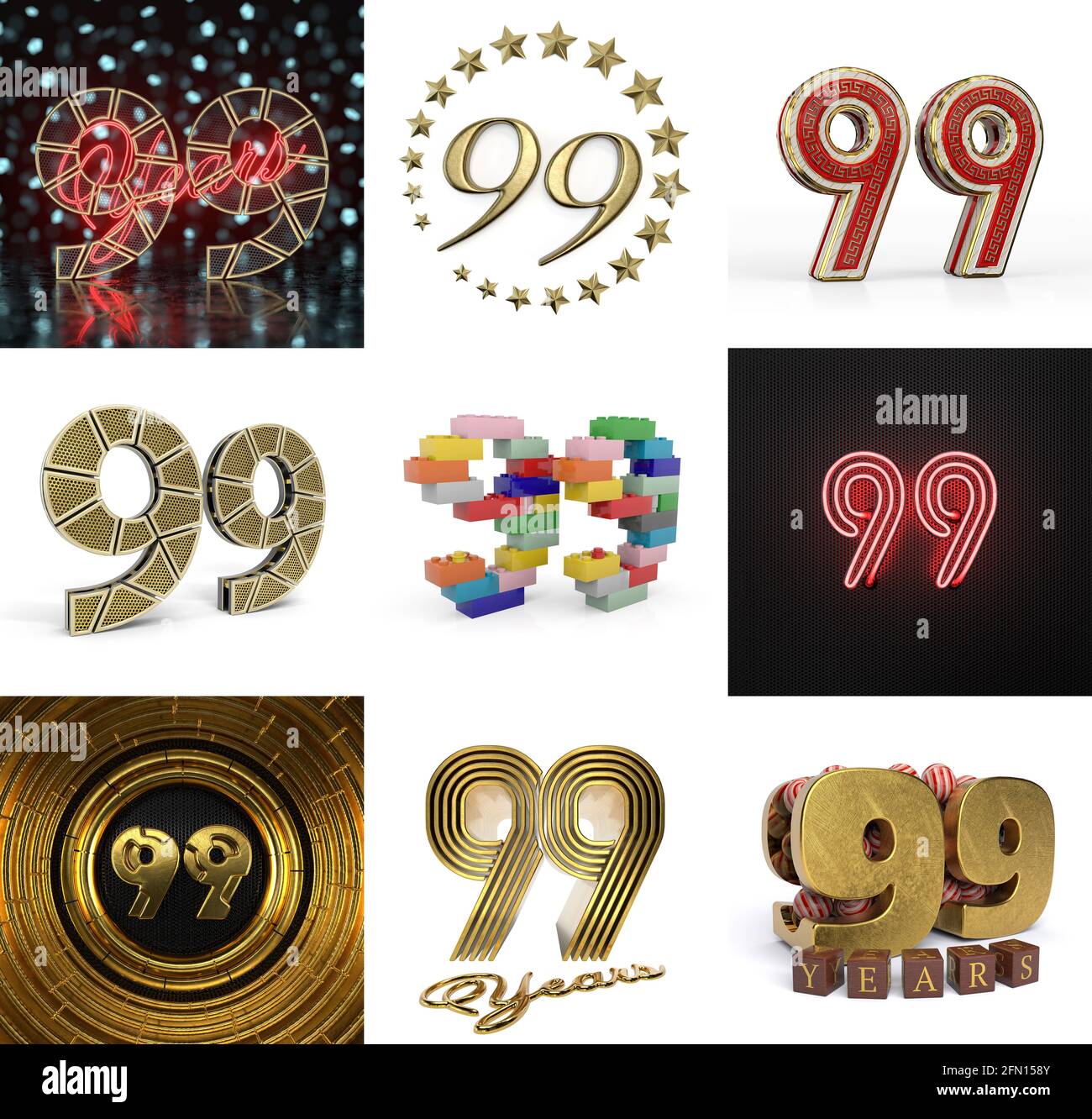 Set of ninety-nine year birthday. Number 99 graphic design element. Anniversary number template ...