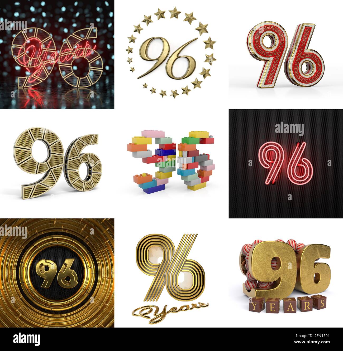 Set of ninety-six year birthday. Number 96 graphic design element ...