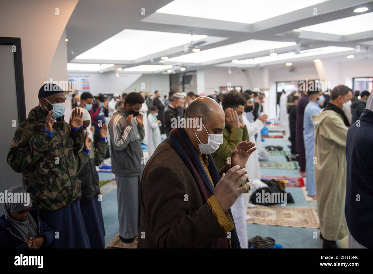 Worshippers at Green Lane Mosque in Birmingham take part in a prayer ...