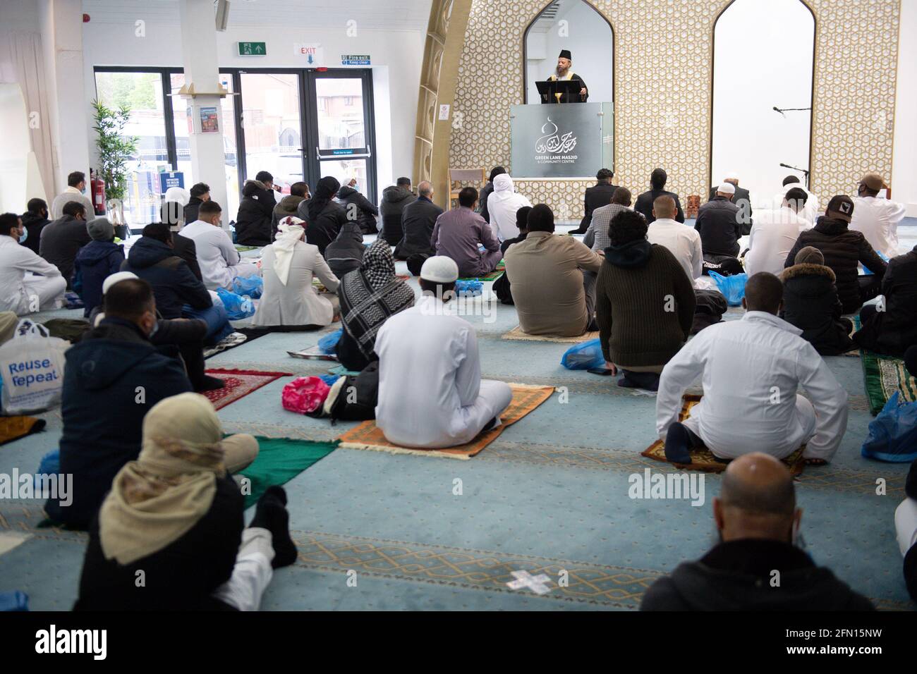 Worshippers at Green Lane Mosque in Birmingham take part in a prayer ...