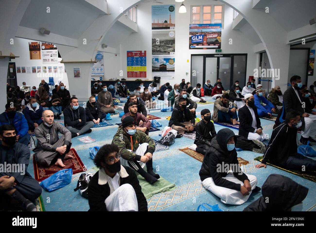 Worshippers at Green Lane Mosque in Birmingham take part in a prayer ...
