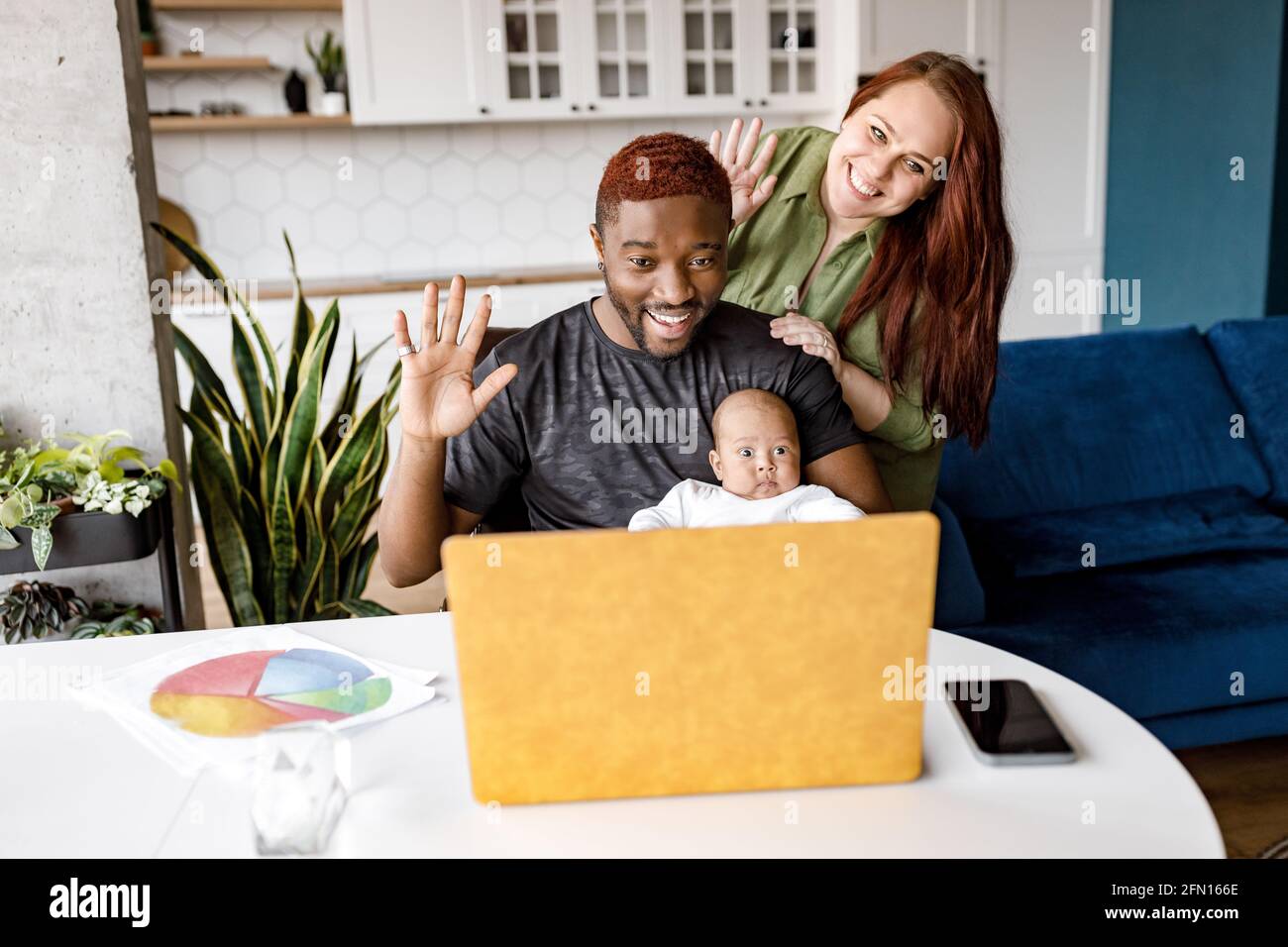 Happy african family mixed race ethnicity parents with small cute ...