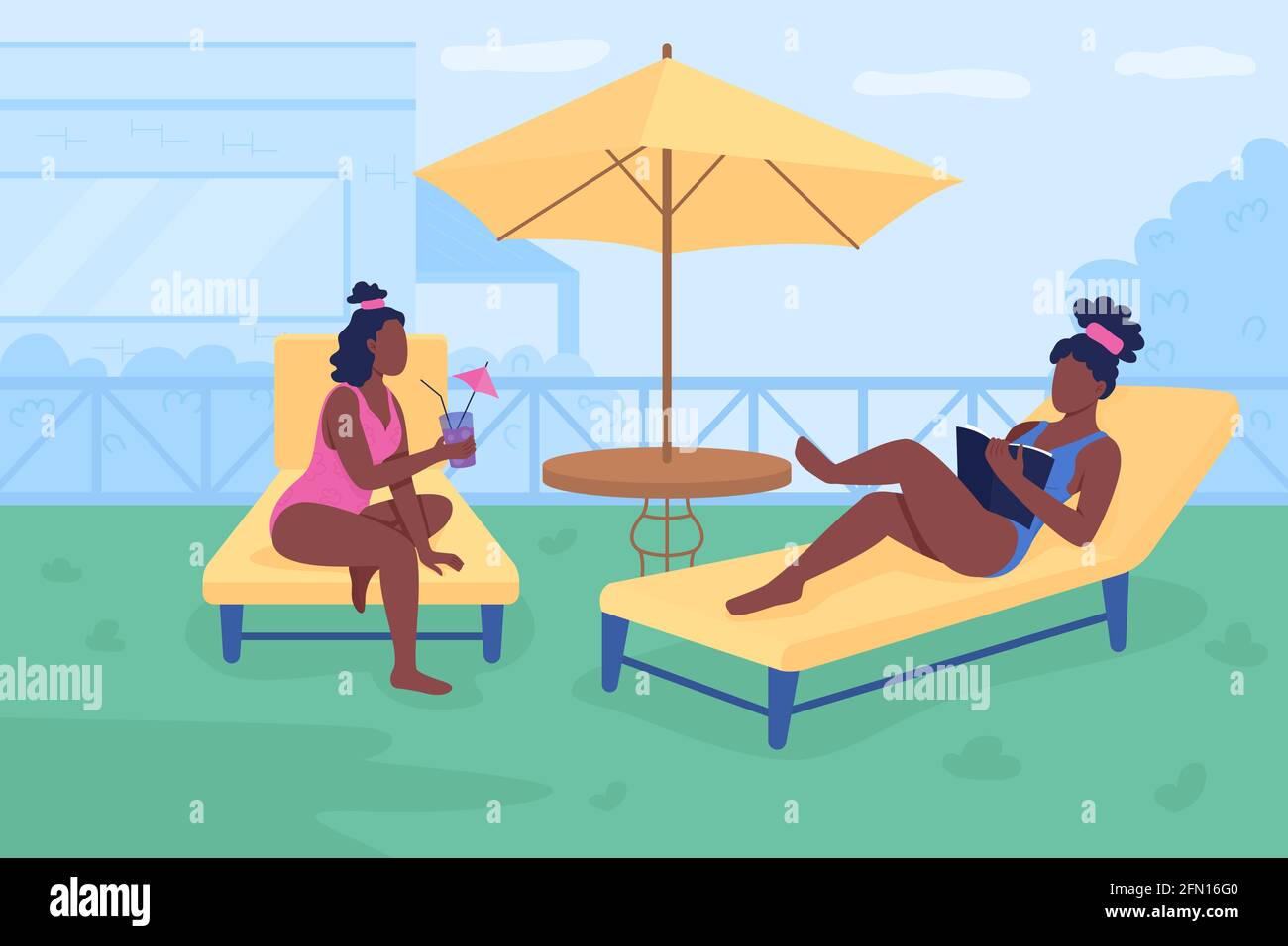 Backyard leisure for friends flat color vector illustration Stock ...