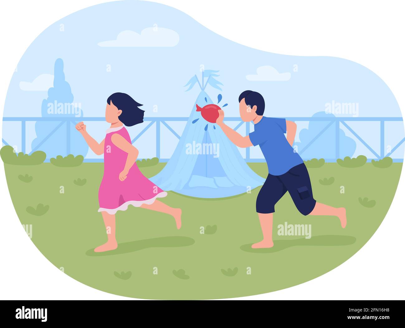 Throwing water balloons 2D vector web banner, poster Stock Vector Image ...