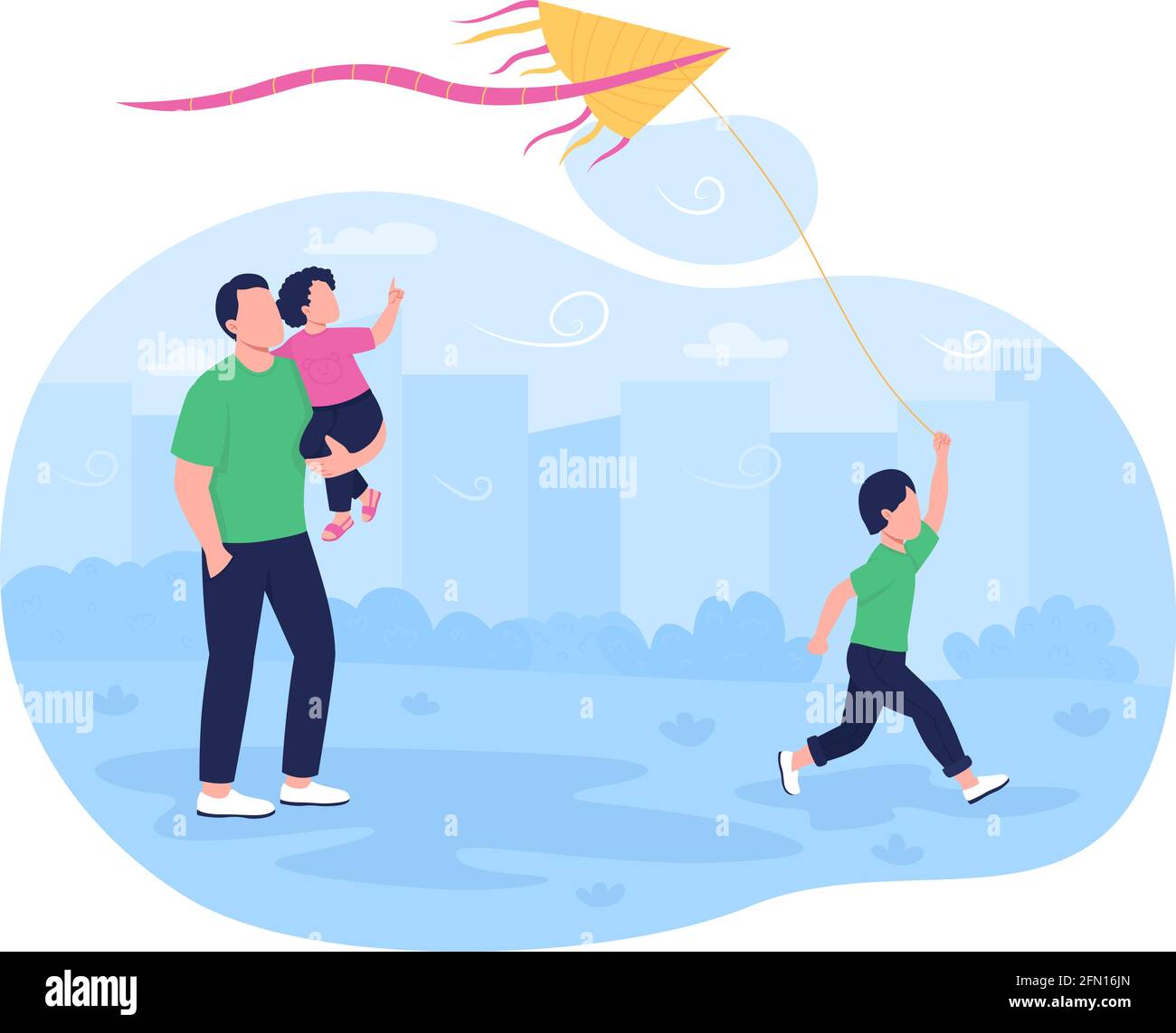 Running flying kite with children 2D vector web banner, poster Stock ...