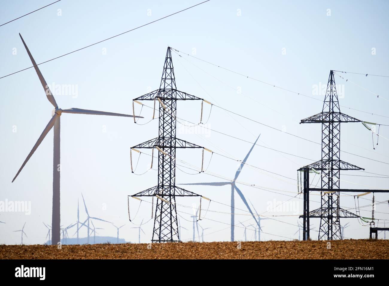 Windfarm and pylons hi-res stock photography and images - Alamy
