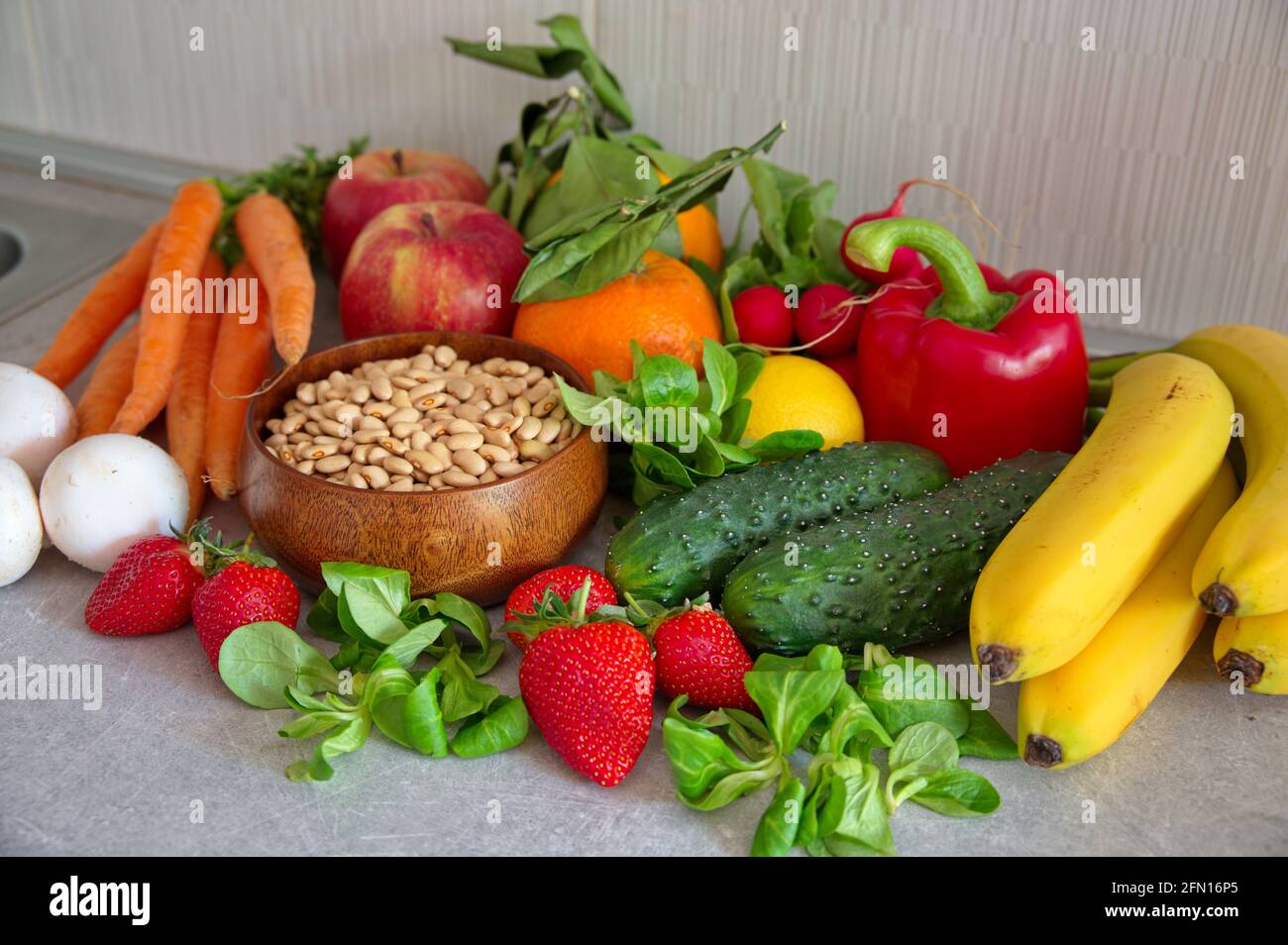 Fresh fruits vegetables on kitchen hi-res stock photography and images ...