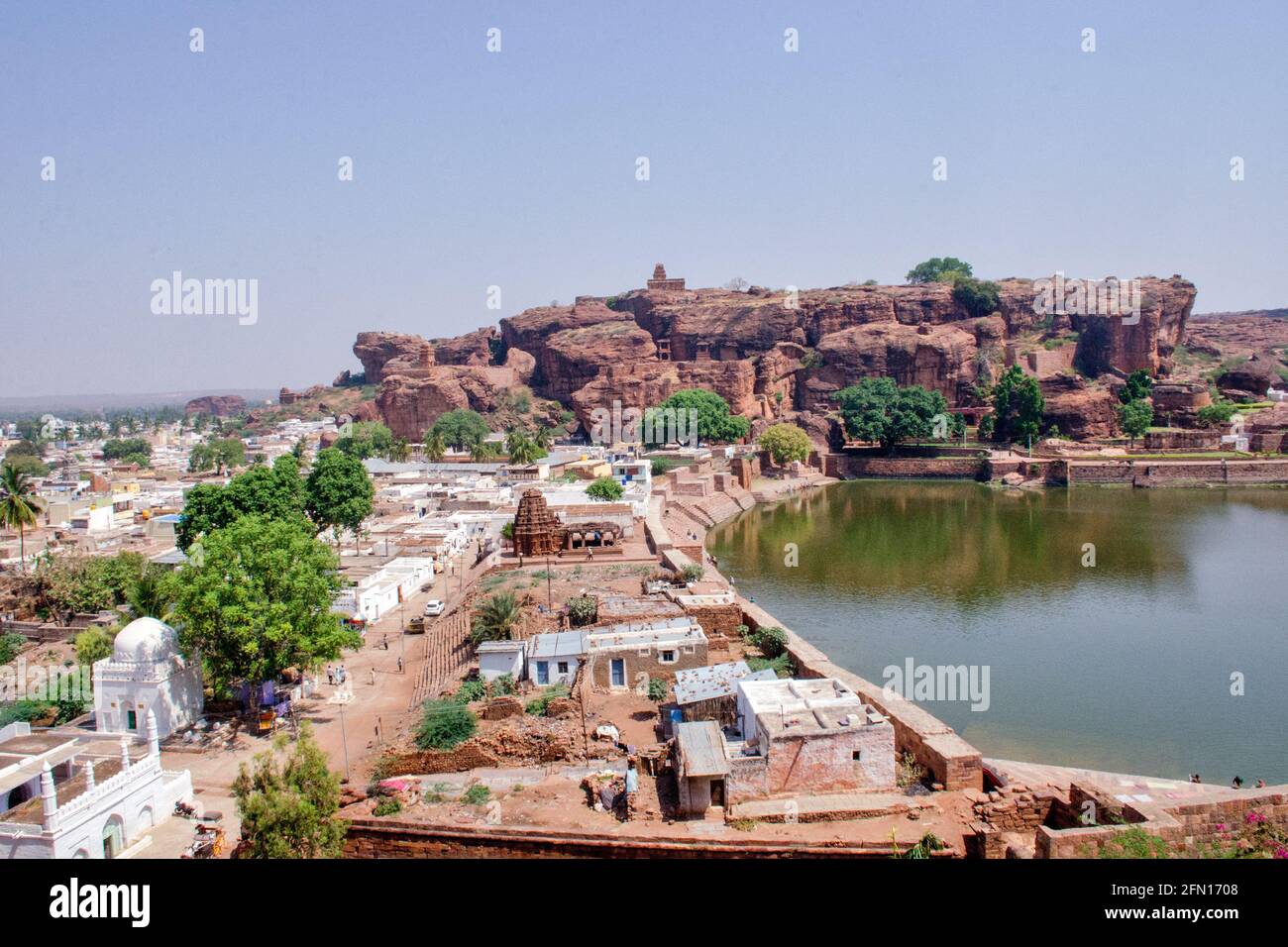 badami city aerial view taken from badami cave temple karnataka india ...