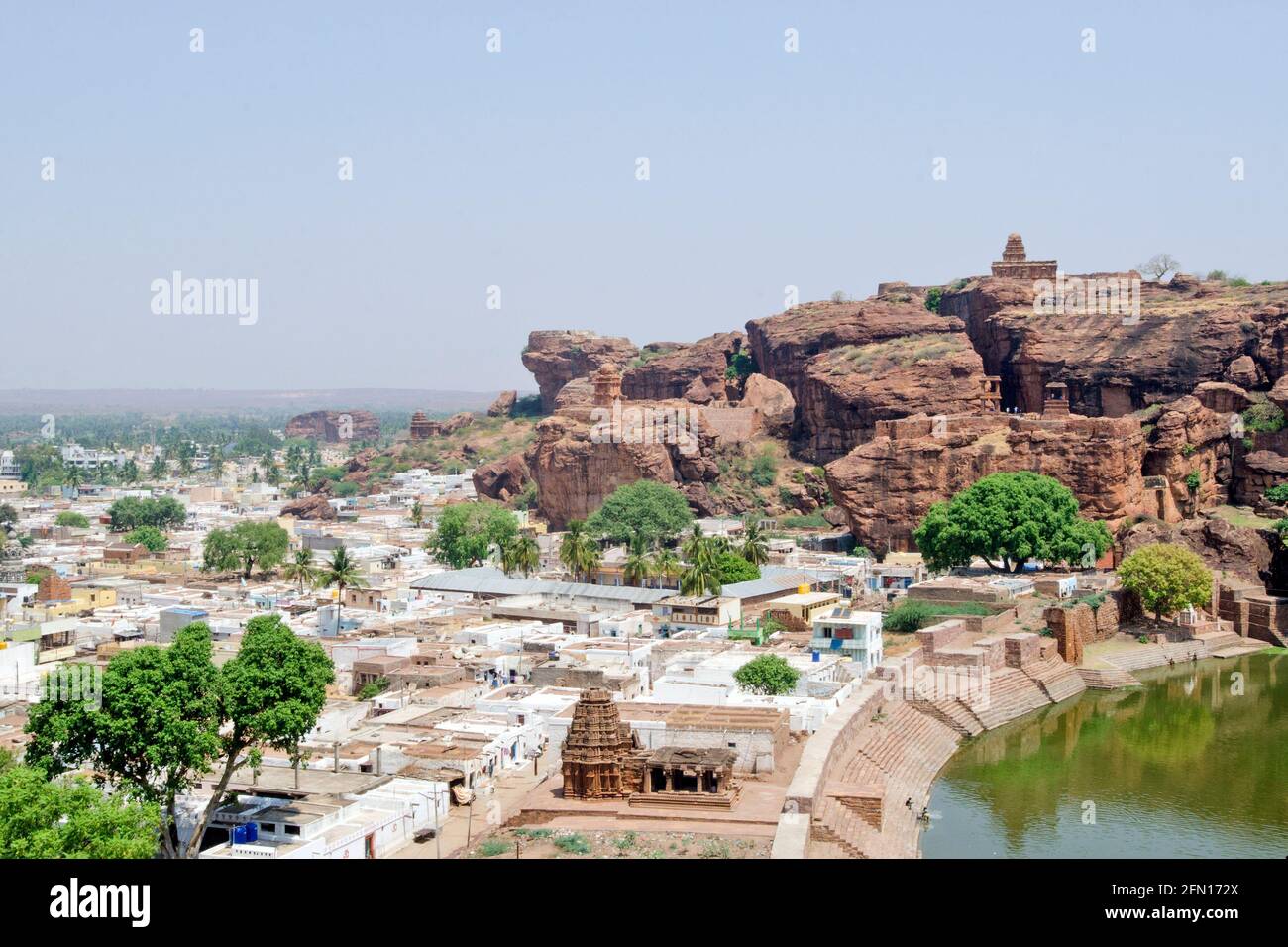badami city aerial view taken from badami cave temple karnataka india ...