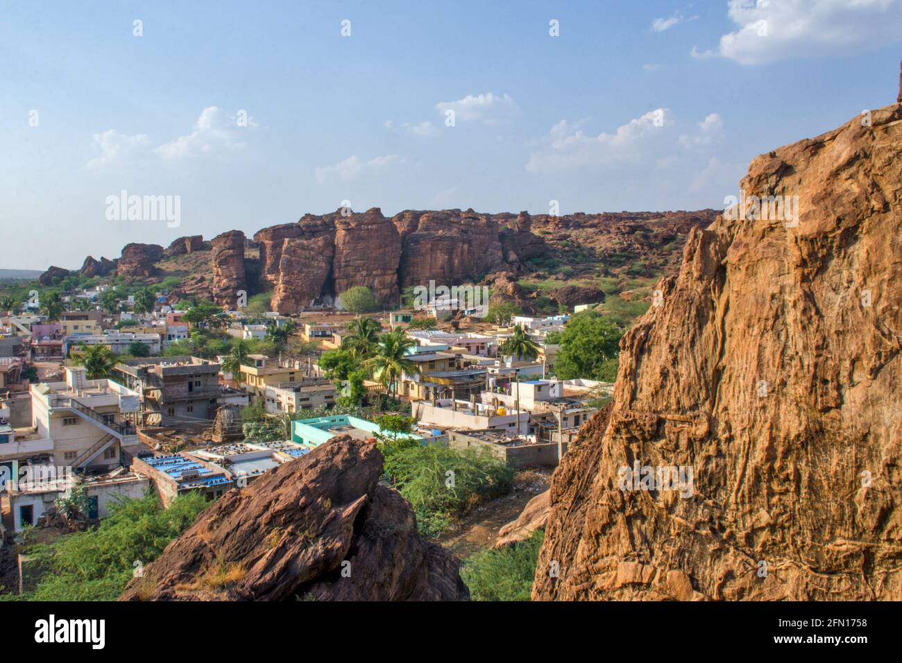badami city aerial view taken from badami cave temple karnataka india ...