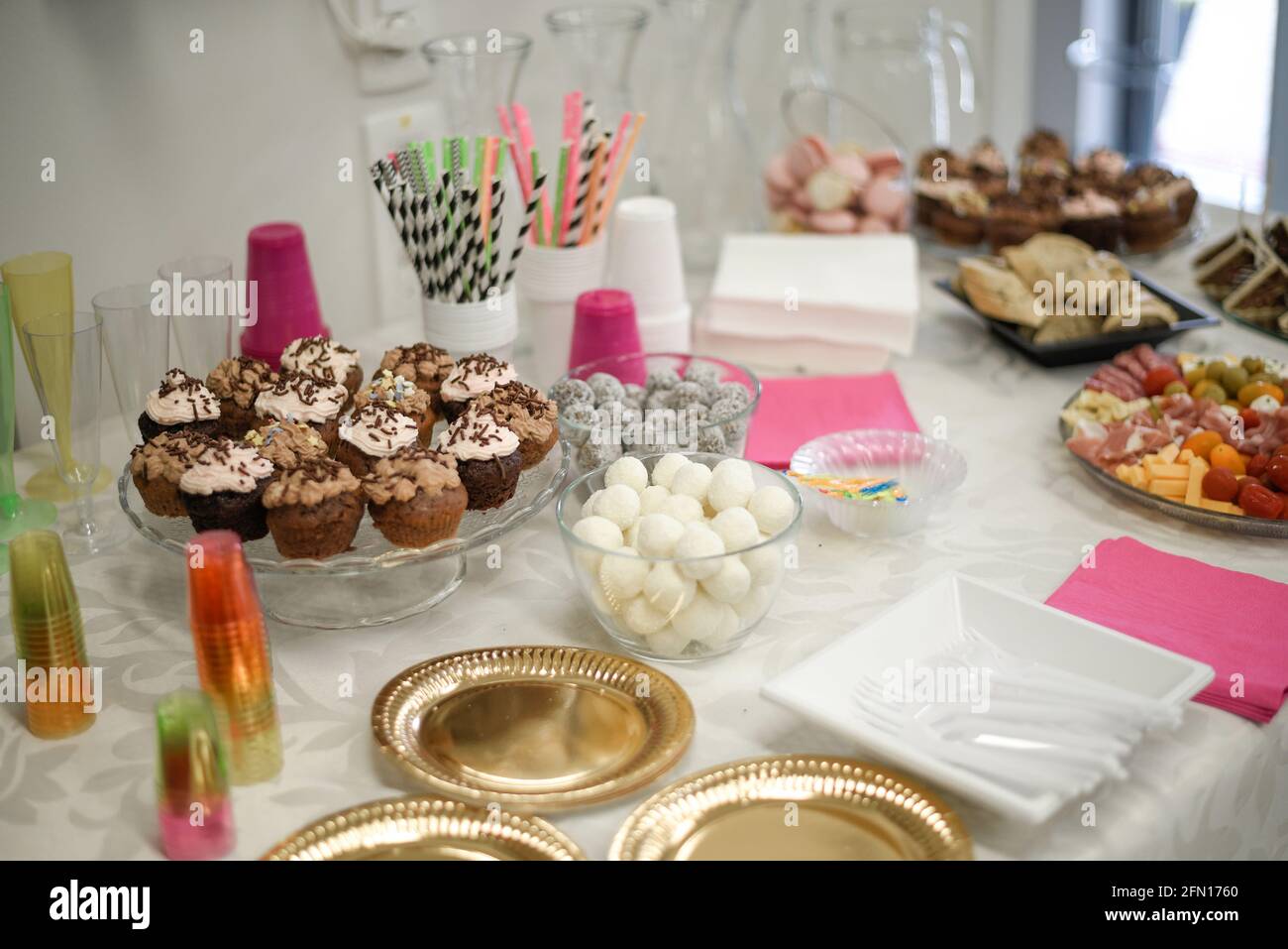 Beautiful party table with deli platter, cupcakes and other delicious ...