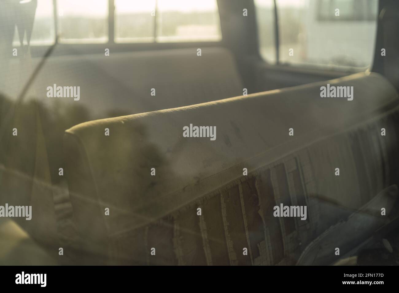 Closeup of the inside of an old pickup truck through the window Stock ...