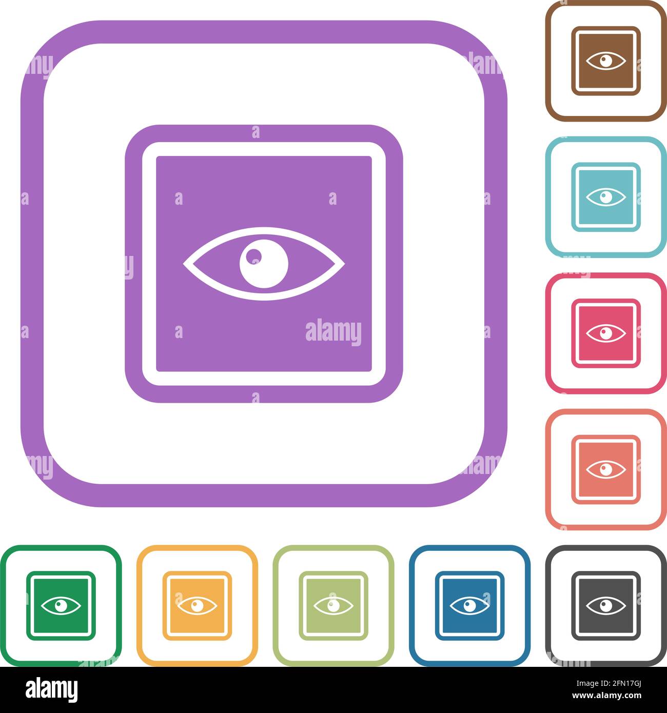 Invert object simple icons in color rounded square frames on white ...