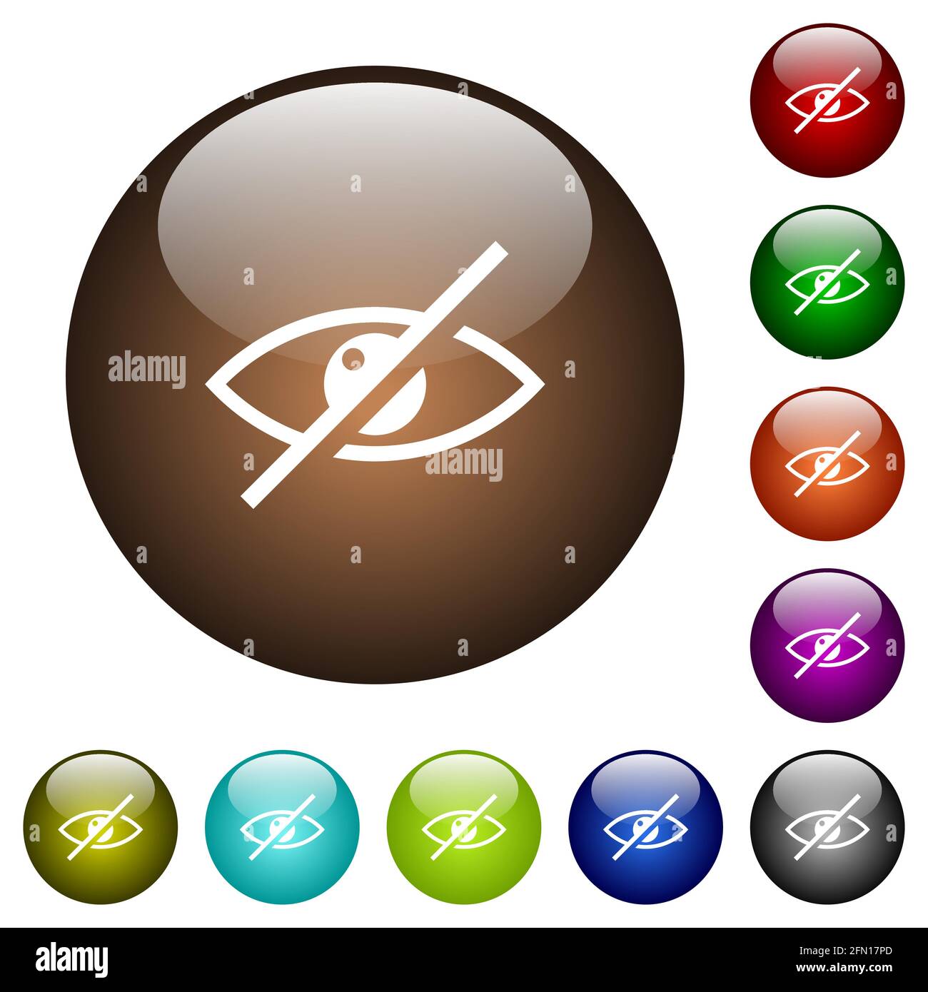 Visually impaired white icons on round glass buttons in multiple colors ...