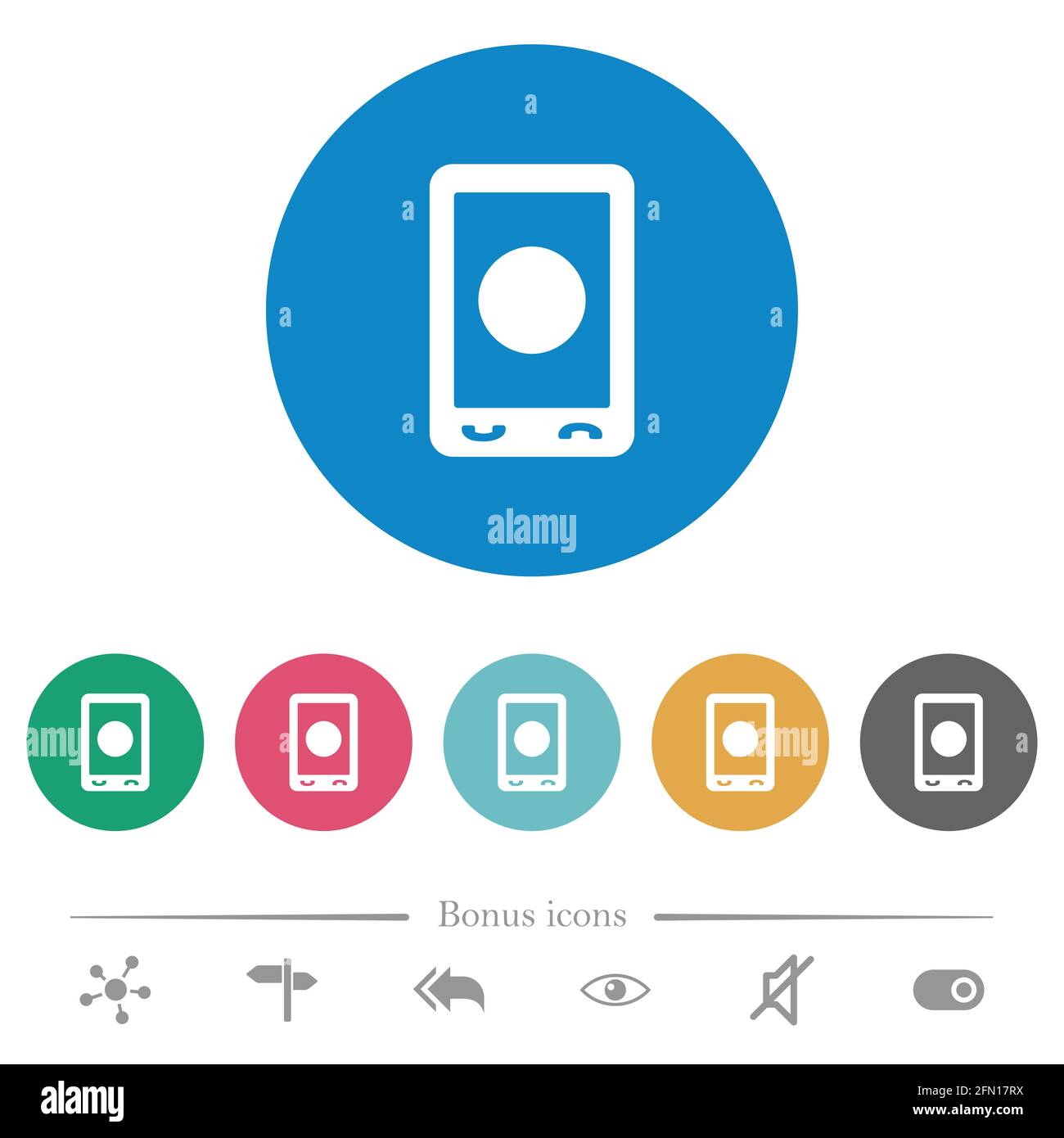 Mobile media record flat white icons on round color backgrounds. 6 ...
