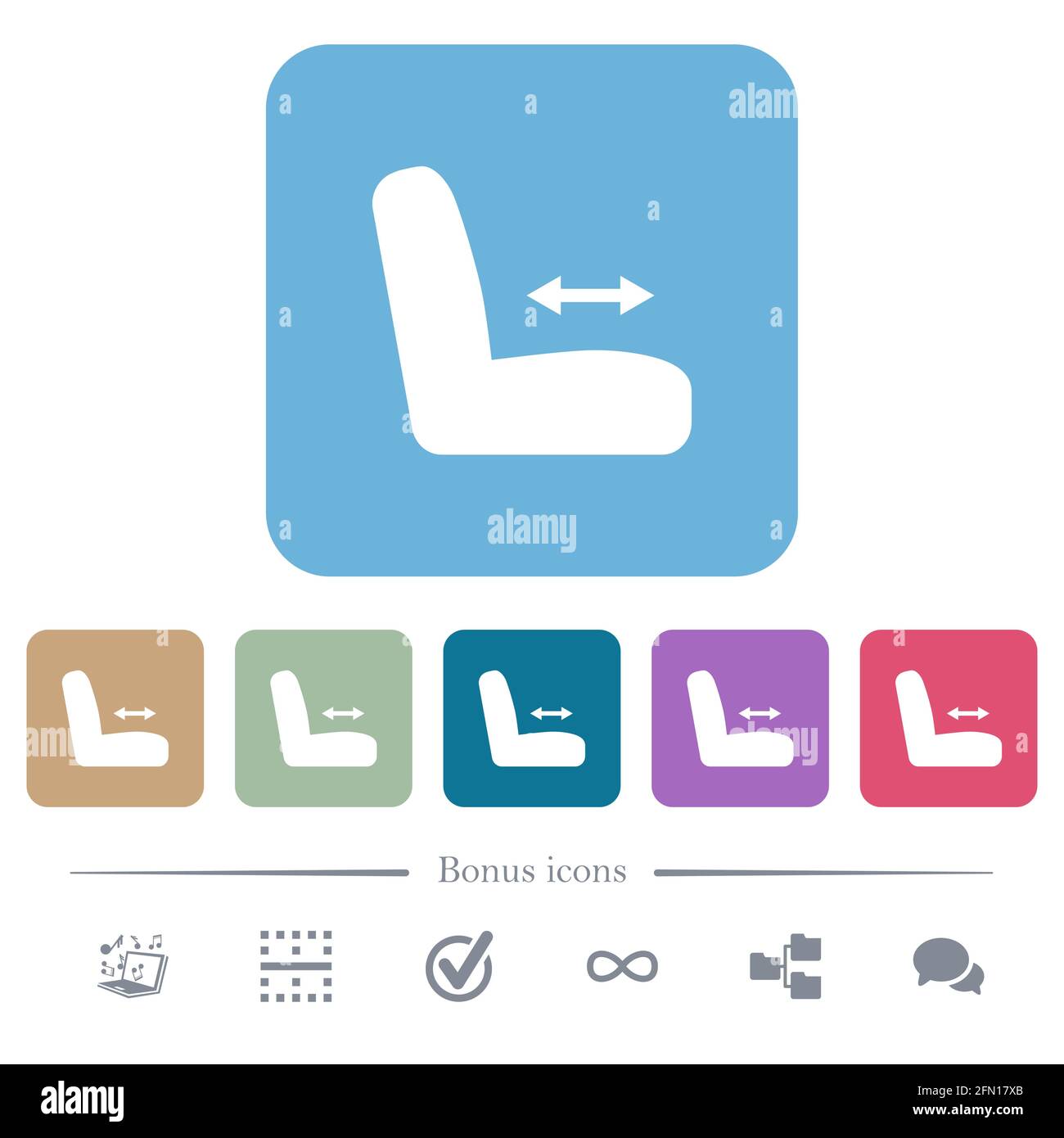 Car seat adjustment white flat icons on color rounded square ...