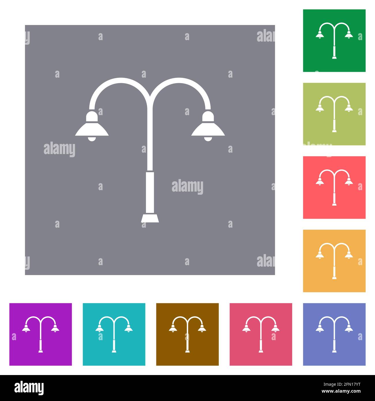 Street light flat icons on simple color square backgrounds Stock Vector ...