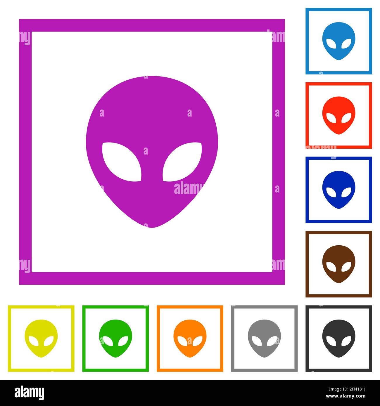 Alien head flat color icons in square frames on white background Stock ...